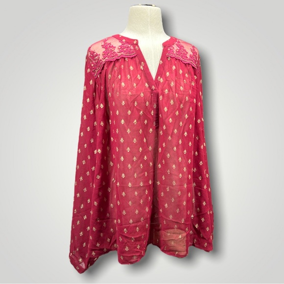 Bila | Tops | Bila Womens Sheer Embroidered Sequin Blouse Xxl | Poshmark